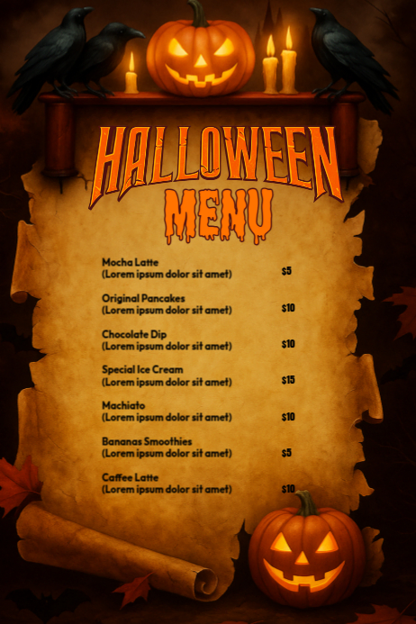 Creepy Café Halloween Menu Template | PosterMyWall