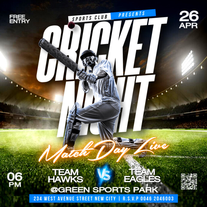 Cricket match day game live ipl tournament championship event invite ...