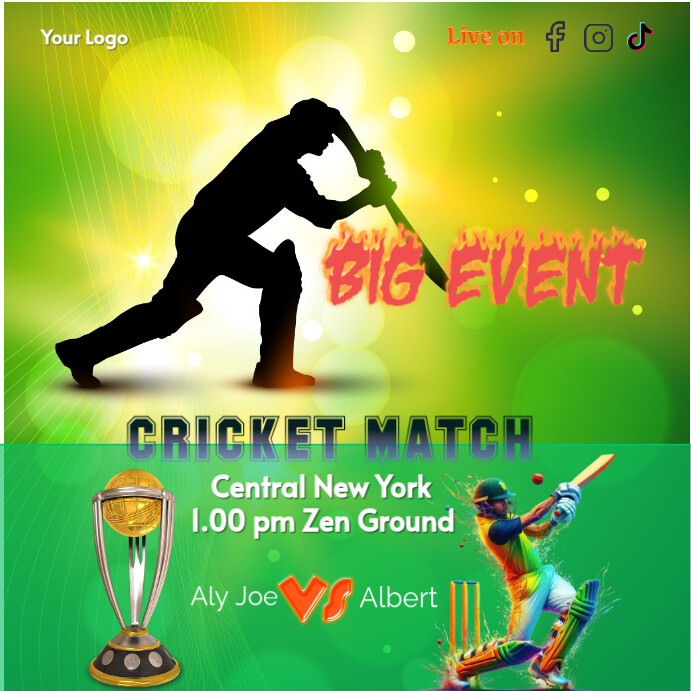 Cricket match Tournament Instagram Facebook poster Template | PosterMyWall