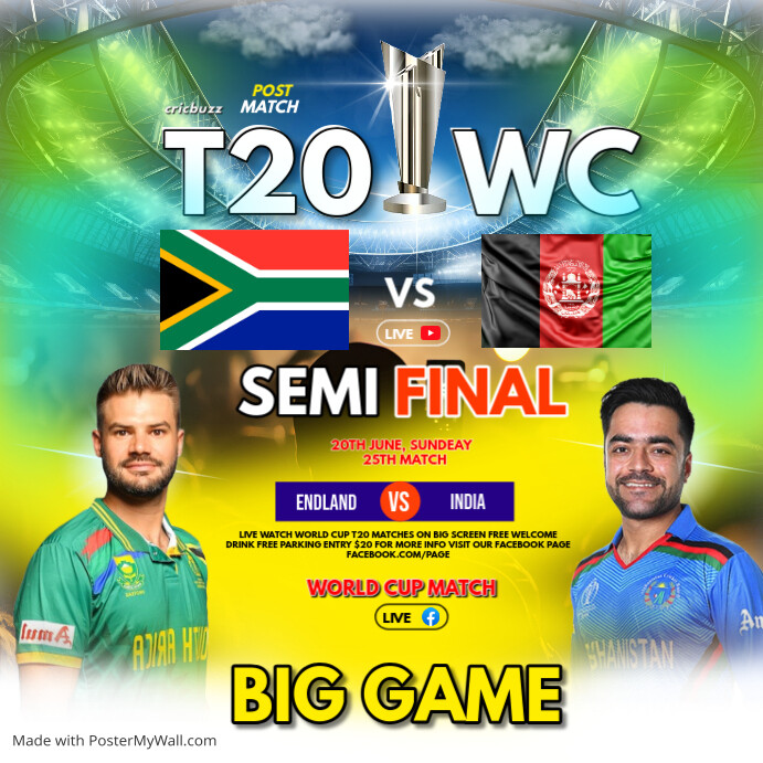 CRICKET WORLD CUP-SEMI FINAL Template | PosterMyWall