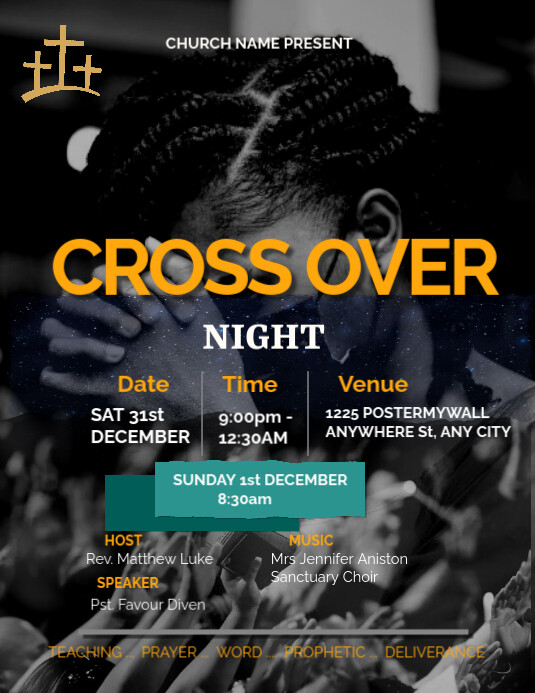 Copy of Cross Over Night Prayer template flyer (1) | PosterMyWall
