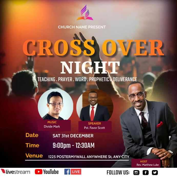 Cross Over Night Service template flyer | PosterMyWall