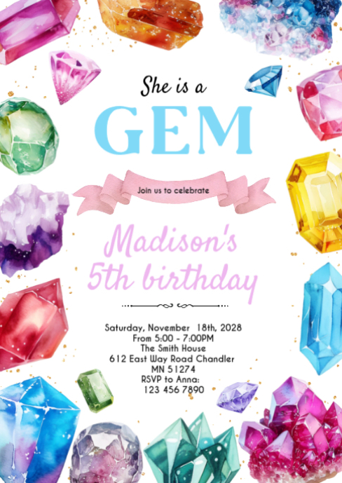 Crystal Gemstone Birthday Invitation Template | PosterMyWall