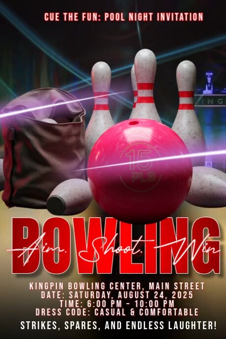 Plantilla de Cue the Fun: Bowling & Pool Night Invitation | PosterMyWall