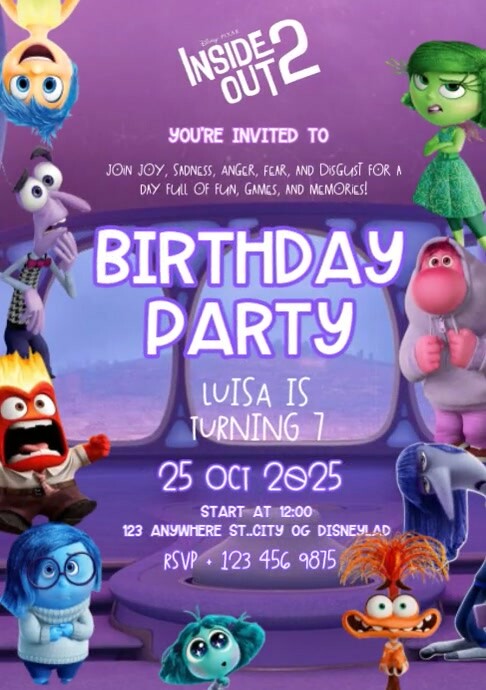 Custom Inside Out 2 Birthday Invite Template | PosterMyWall