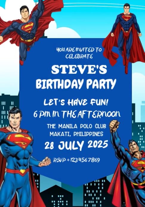 Custom Superman Birthday Invitation Template | PosterMyWall
