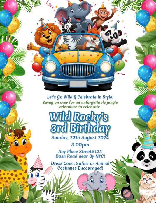 Custom This Playful Joyful Wild Animals Birthday Theme Template ...