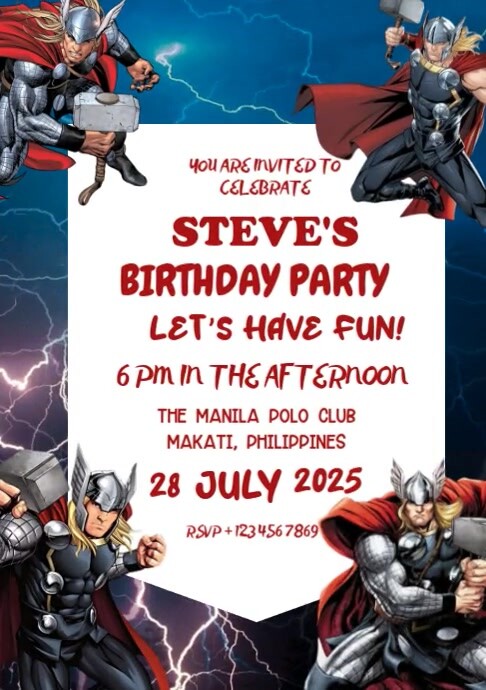 Custom Thor Birthday Invitation Template | PosterMyWall