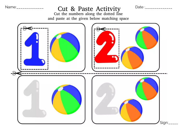 Cut and paste Number Activity for kids Template | PosterMyWall