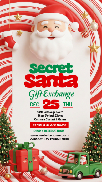 Cute 3D Secret Santa Gift Exchange Party Flyer Instagram Story Template ...
