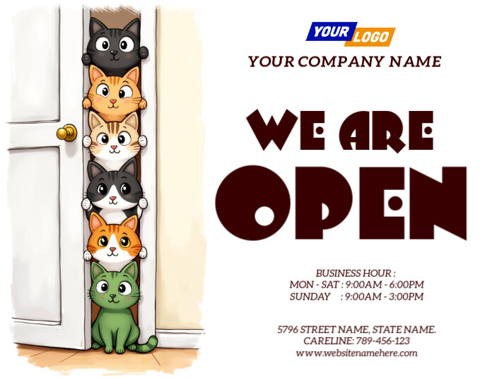 Copy of Cute Cat We Are Open Sign Design | PosterMyWall