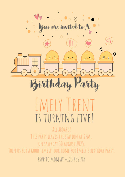 Cute chicken train birthday party invitation Template | PosterMyWall