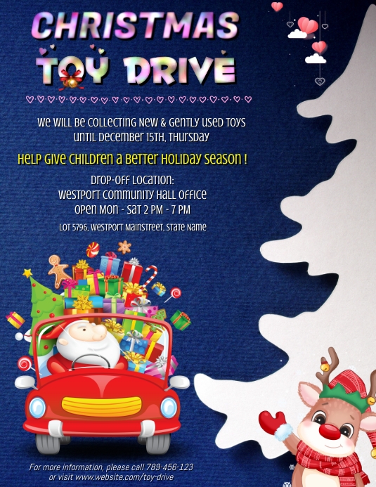 Cute Christmas Toy Drive Flyer Design Template | PosterMyWall