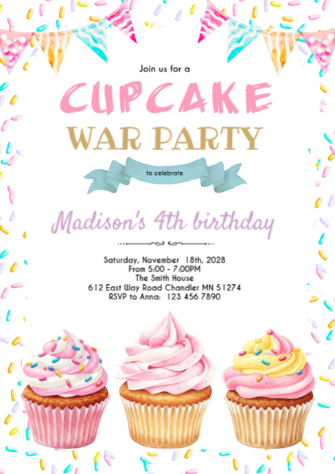 Cute cupcake war invite Template | PosterMyWall