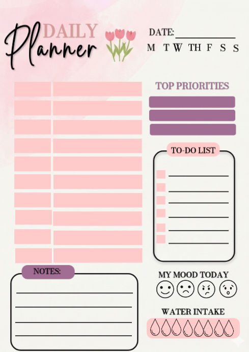 Cute Daily Planner Printable | A4 Productivity Page Templat | PosterMyWall
