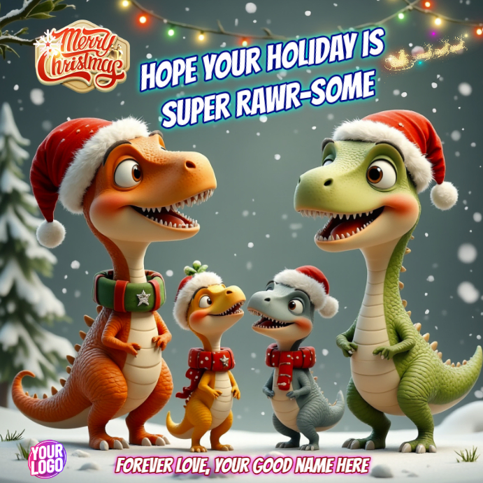 Plantilla de Cute Dinosaur Christmas Card Design | PosterMyWall