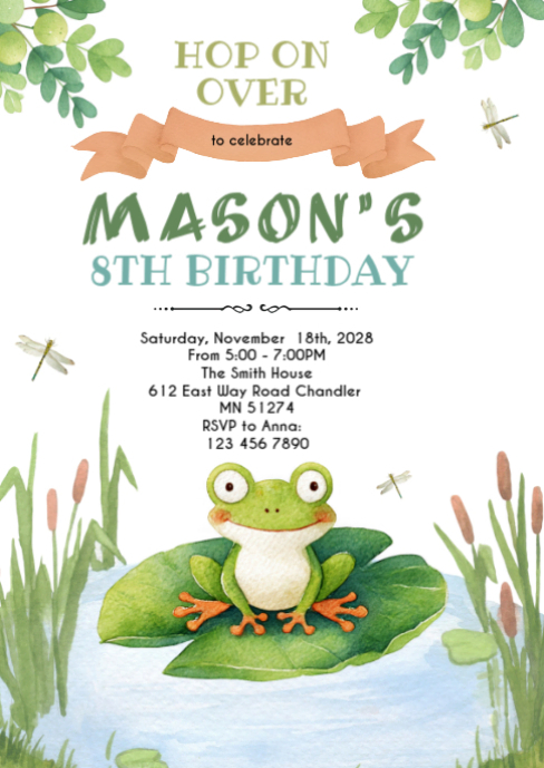 Plantilla de Cute frog toad party invitation | PosterMyWall