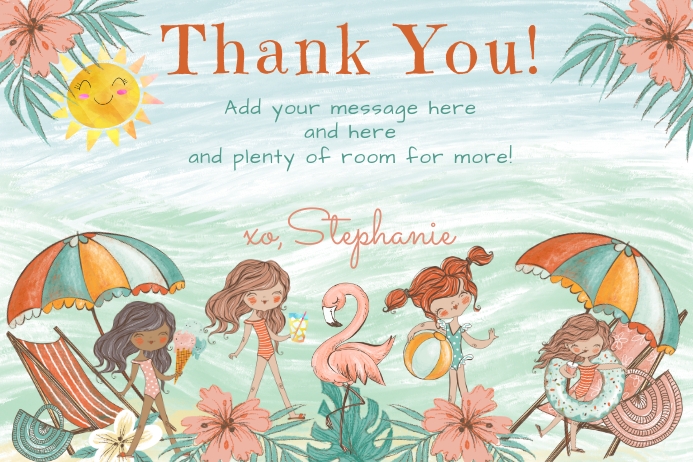 Cute Girl's Summer Tropical Thank You Card Template | PosterMyWall