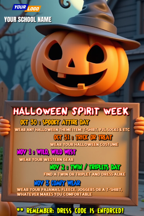 Cute Halloween Spirit Week Template | PosterMyWall