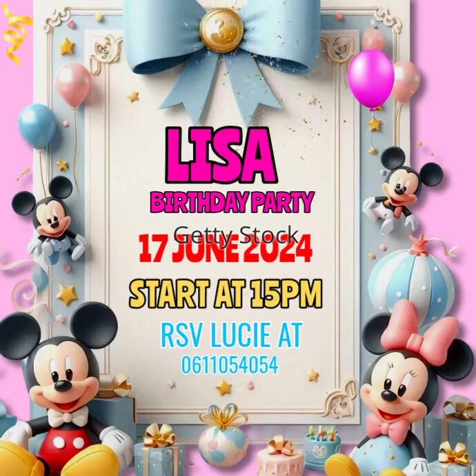 Cute Mickey Mouse Kids Birthday card square Templat | PosterMyWall