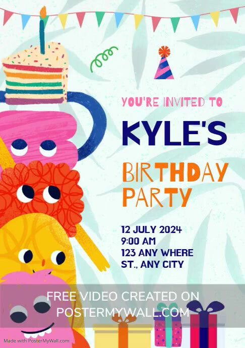 Cute Monster Birthday Theme Invitation Template | PosterMyWall