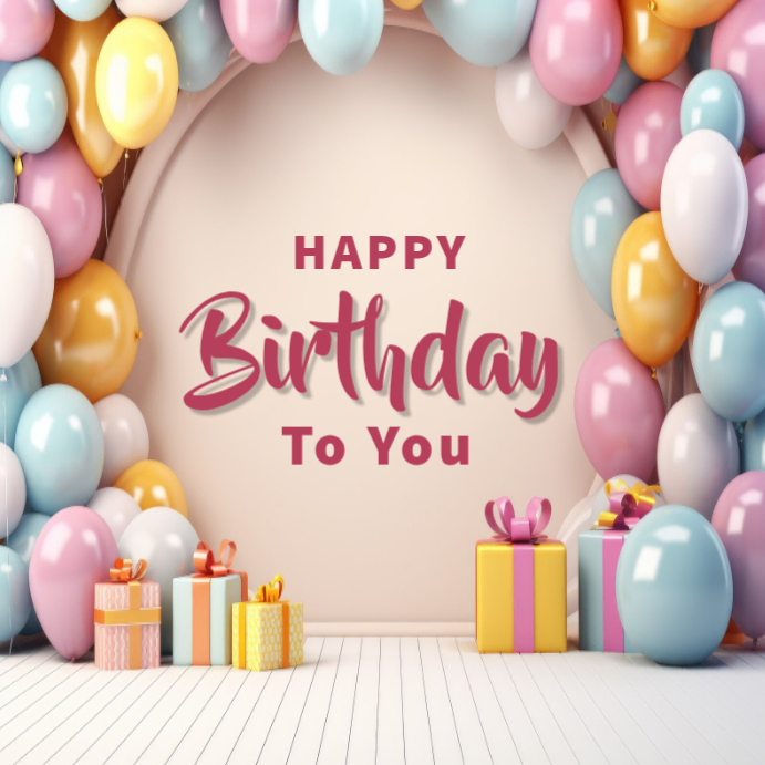 Plantilla de Cute Pastel Balloon Ring Happy Birthday Poster | PosterMyWall