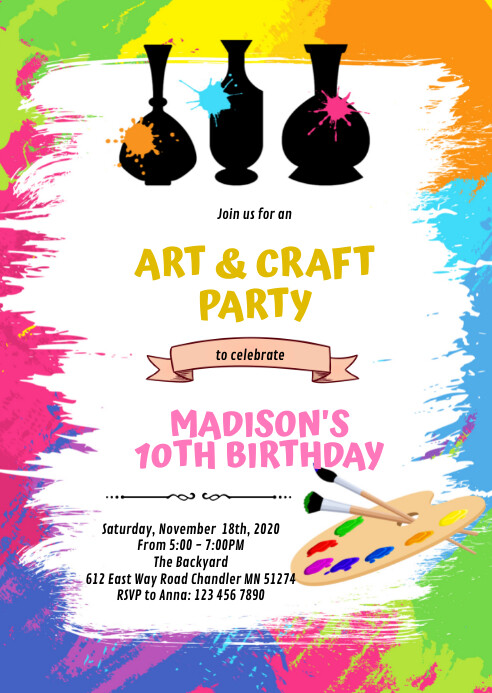 Pottery Party Theme Invitation Free Printable Painting Art And Craft