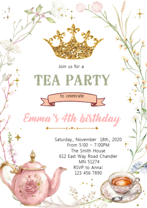 Cute princess tea party invitation Template | PosterMyWall