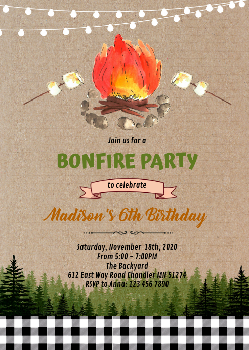 Cute s'more bonfire party invitation Template | PosterMyWall
