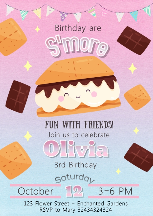 cute S'mores Birthday Invitation Template | PosterMyWall