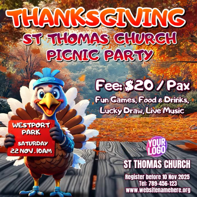 Cute Thanksgiving Church Picnic Invitation Video Template | PosterMyWall