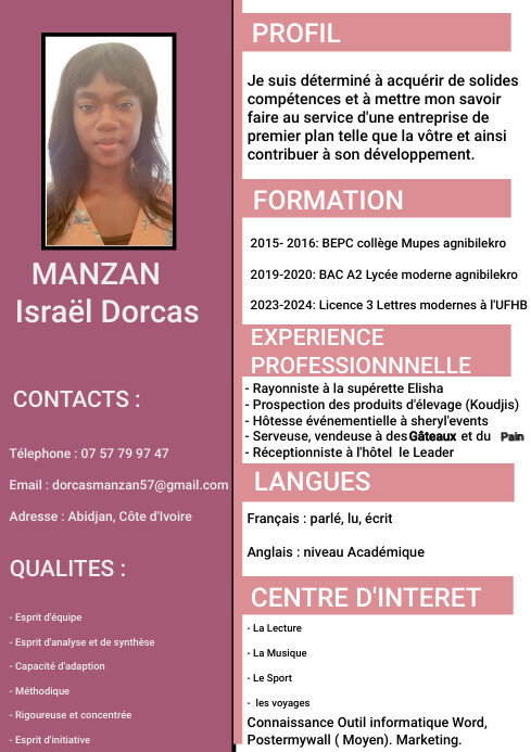 CV de Manzan Israël Dorcas Template | PosterMyWall