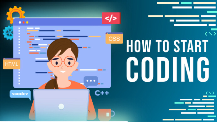 Cyan And Blue Colorful Illustrative Coding YouTube Thumbnail Template ...