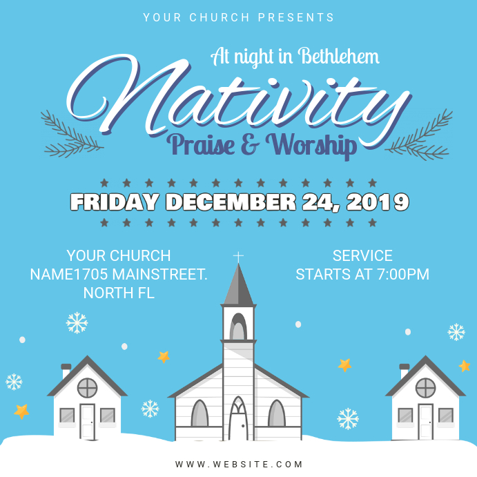Cyan Church Christmas Service Square Invitation Template | PosterMyWall