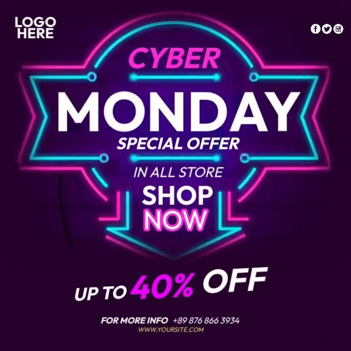 Cyber Monday Neon Deals Template | PosterMyWall