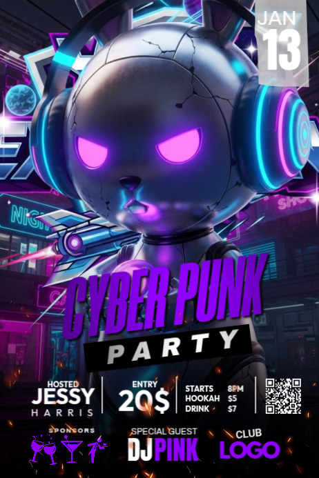 Cyber Punk Party Flyer Template | PosterMyWall