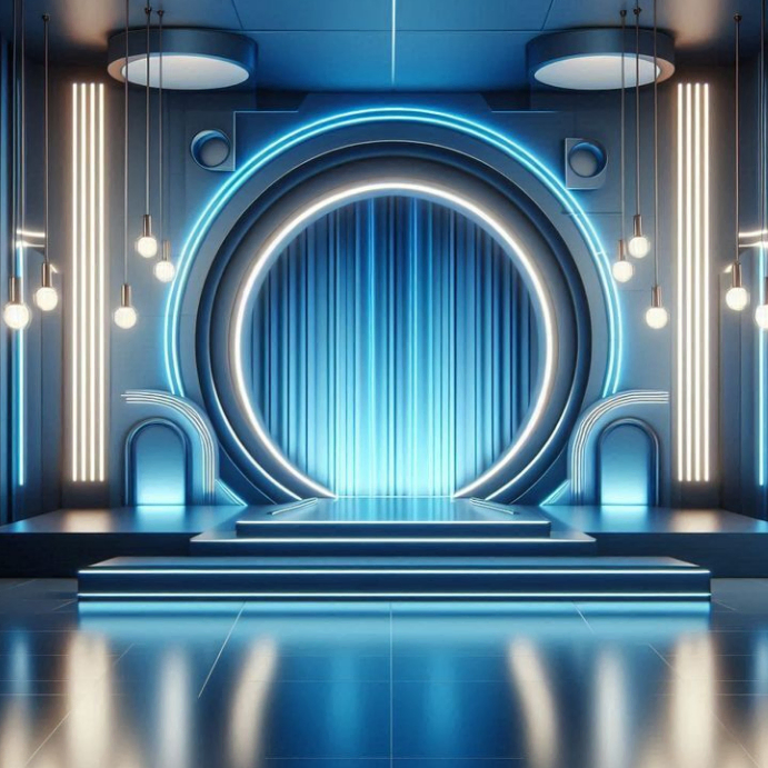 Cyberpunk Blue Neon Stage with Futuristic Product Podium Template ...