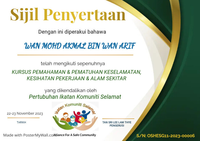 OSHESG11-2023-00006_Wan-M-Akmal-MBPJ | PosterMyWall