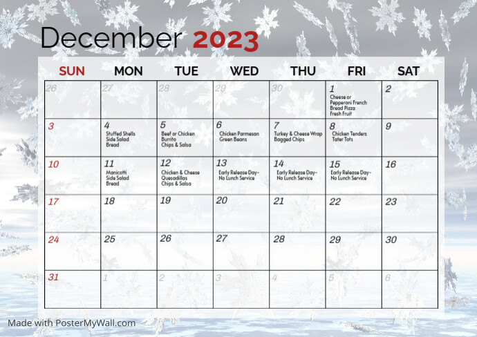 Printable calendar template 2023 december | PosterMyWall