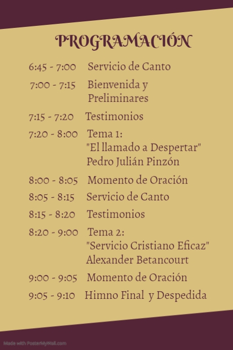 Horario Vigilia | PosterMyWall