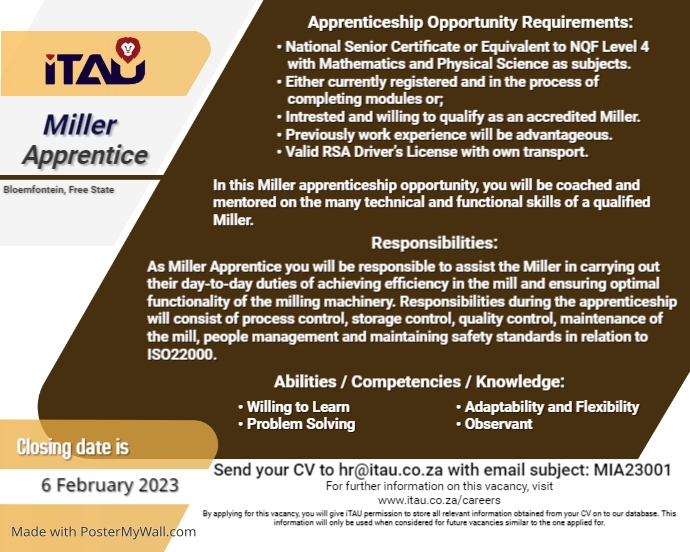 Miller Apprentice - MIA | PosterMyWall