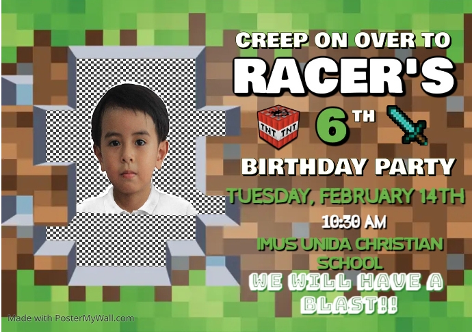 Minecraft Birthday Invitation With Picture | PosterMyWall