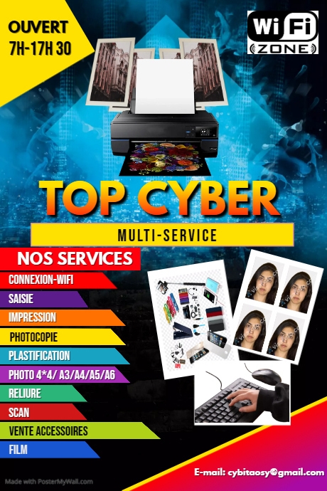 Blue Modern Cyber Cafe Services Flyer | PosterMyWall