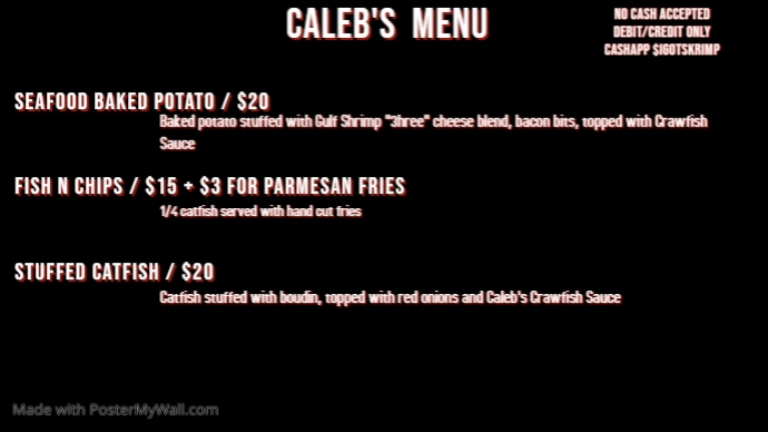 Caleb's Menu 7.15.21 | PosterMyWall