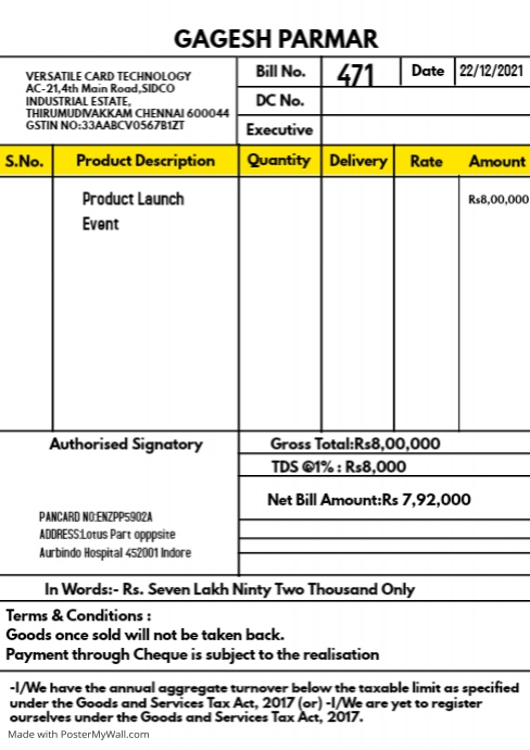 Copy of Copy of Distributor Product Invoice Template | PosterMyWall