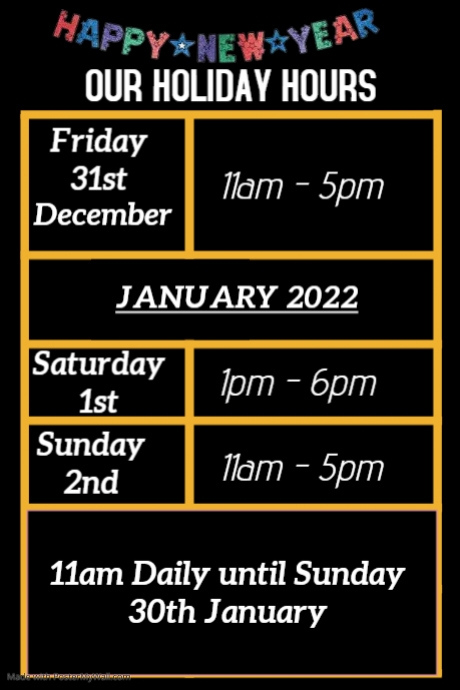 Copy of NEW YEAR HOILDAY HOURS POSTER | PosterMyWall