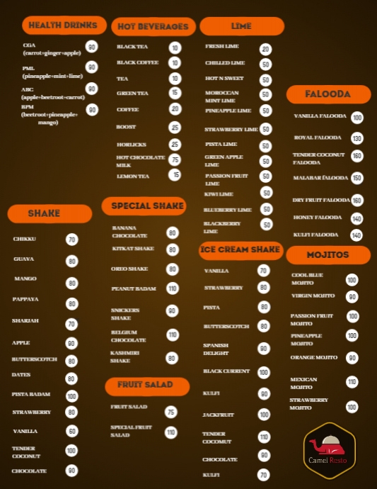 Copy of CAMEL MENU FIRST PAGE | PosterMyWall