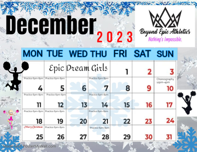 Calender december Dream Girls | PosterMyWall