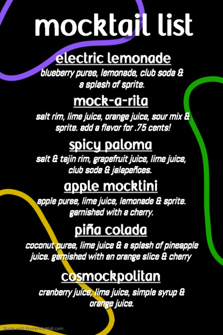 mocktail list finalized | PosterMyWall