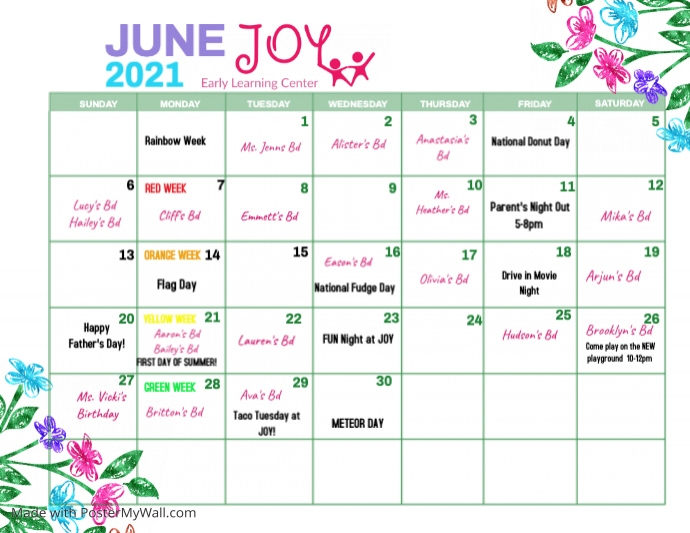 Copy of June 2021 Monthly Events Calendar Template | PosterMyWall